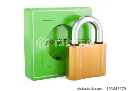 Electrical outlet, socket with padlock. 3D... - Stock Illustration ...