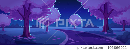 Night park alley with sakura trees - Stock Illustration [103866921] - PIXTA