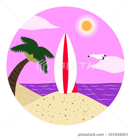 Round background illustration depicting a beach... - Stock Illustration ...