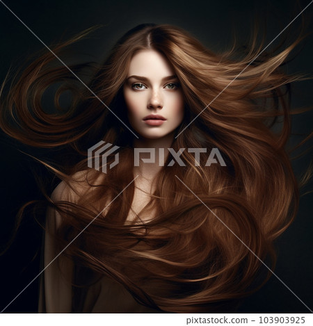Portrait of beautiful young woman with flying... - Stock Illustration ...