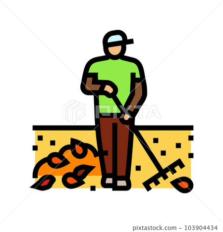 raking leaves autumn season color icon vector... - Stock Illustration ...
