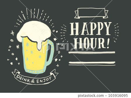 Happy hour poster with beer mugs drawn on... - Stock Illustration ...