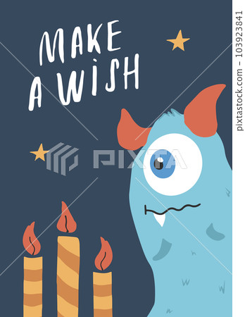 Cute monster birthday greeting card. Vector...-插圖素材 [103923841] - PIXTA圖庫