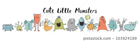 Cute monsters set. Cartoon monsters collection.... - Stock Illustration ...