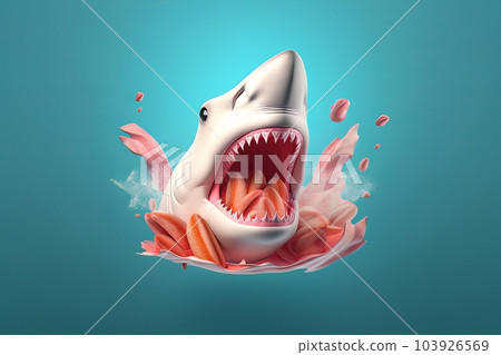 Cartoonish shark head model isolated on blue... - Stock Illustration ...