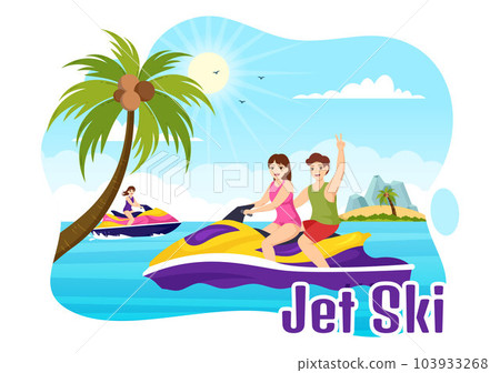 People Ride Jet Ski Vector Illustration Summer... - Stock Illustration ...