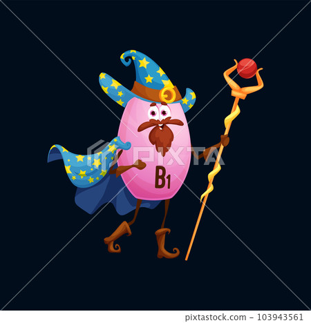 Cartoon vitamin B1 mage character. Vector... - Stock Illustration ...