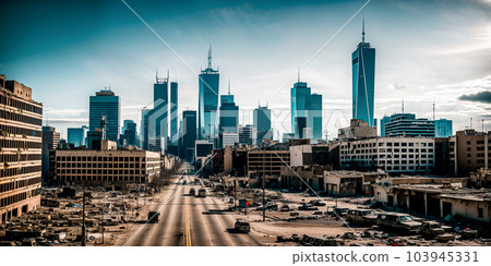 Abandoned, completely destroyed big city - a... - Stock Illustration ...