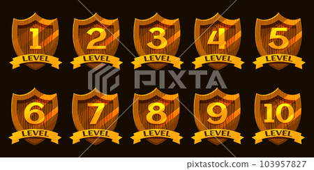 Game gold badges with level number. For game,... - Stock Illustration ...