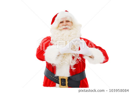 Santa Claus folded a heart from his hands on a... - Stock Photo ...