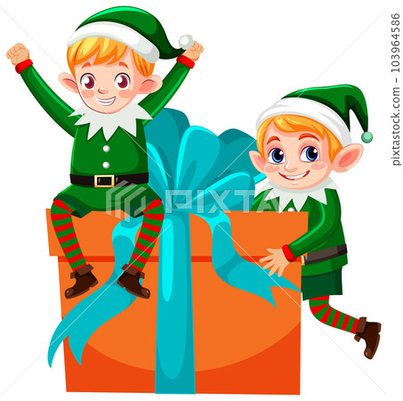 Cute elf with gift box - Stock Illustration [103964586] - PIXTA