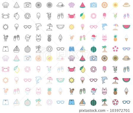 Simple summer icon illustration set - Stock Illustration [103972701 ...
