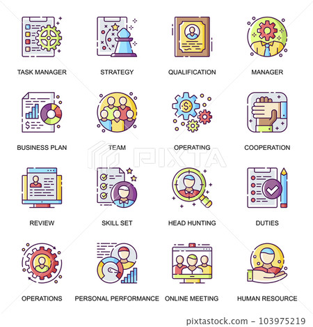 People management flat icons set. Skills and... - Stock Illustration ...