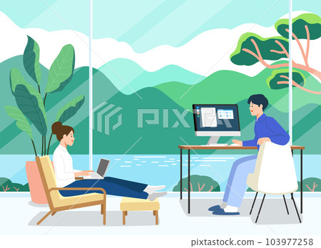 workcation, work life balance illustration-插圖素材 [103977258] - PIXTA圖庫