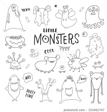 Cute monsters set. Cartoon monsters collection.... - Stock Illustration ...