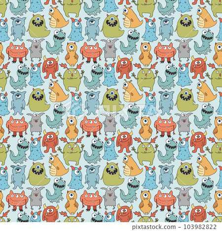 Cute monsters seamless pattern. Cartoon... - Stock Illustration ...