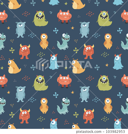 Cute monsters seamless pattern. Cartoon...-插圖素材 [103982953] - PIXTA圖庫