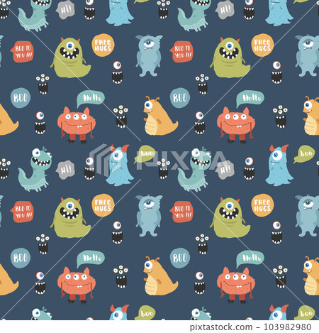 Cute monsters seamless pattern. Cartoon... - Stock Illustration ...