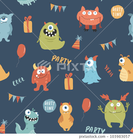 Cute monsters seamless pattern. Cartoon... - Stock Illustration ...