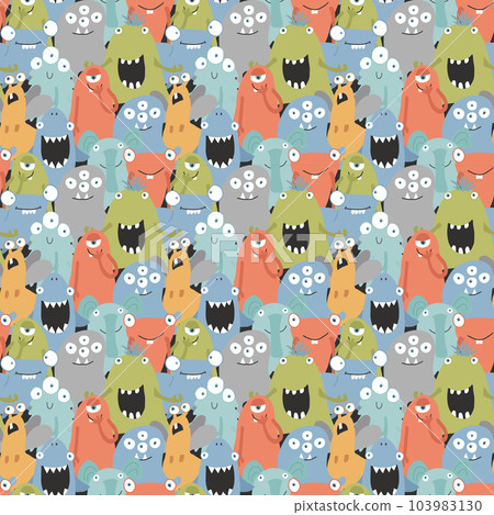 Cute monsters seamless pattern. Cartoon... - Stock Illustration ...