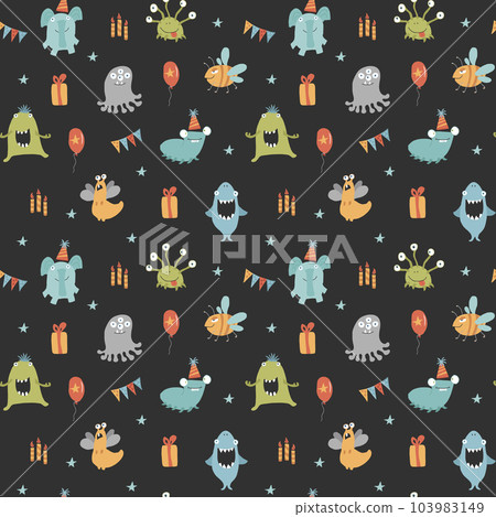 Cute monsters seamless pattern. Cartoon... - Stock Illustration ...