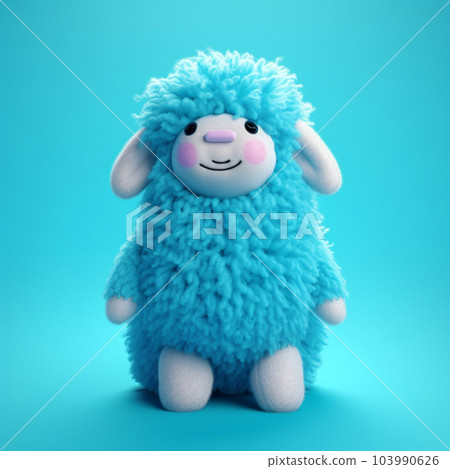 Cute blue sheep toy on blue background with... - Stock Illustration ...