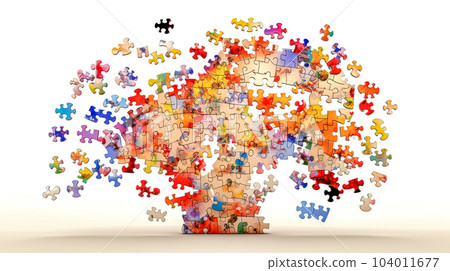 color puzzle creating a picture of the brain on... - Stock Illustration ...