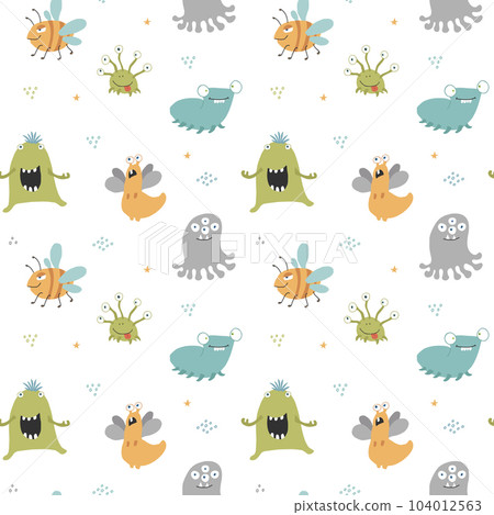 Cute monsters seamless pattern. Cartoon... - Stock Illustration ...