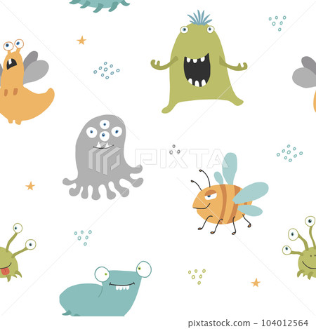 Cute monsters seamless pattern. Cartoon... - Stock Illustration ...