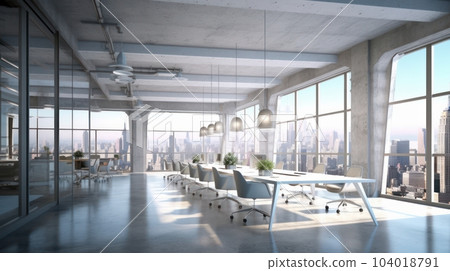 Hi-tech open space office in a modern urban... - Stock Illustration ...