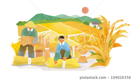 Farmers working in rice field - Stock Illustration [104026356] - PIXTA