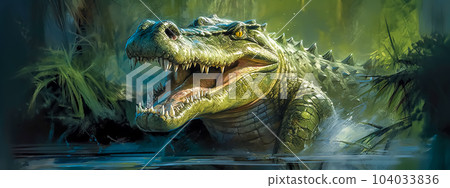 angry predator, alligator on the river in the... - Stock Illustration ...