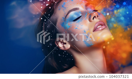 Art Portrait of a beautiful woman with creative... - Stock Illustration ...