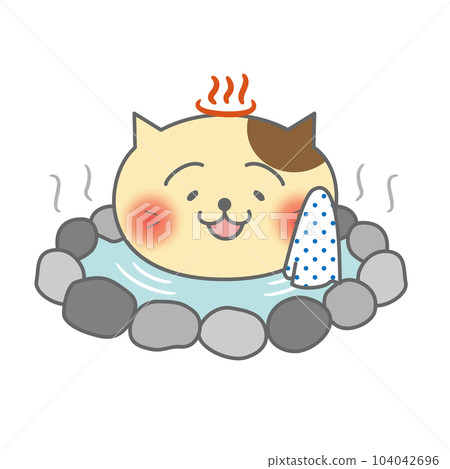 Hot spring cat open-air bath warm illustration... - Stock Illustration ...