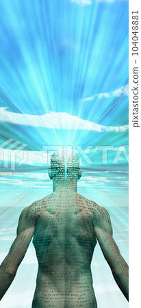 Man radiates light from text on his skin - Stock Illustration ...