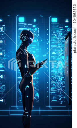 Robot, electronic and digital access, user... - Stock Illustration ...