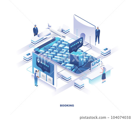 Booking isometric scene. Concept with people... - Stock Illustration ...