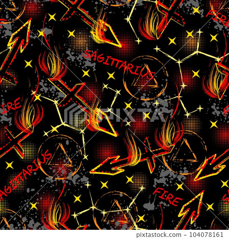 Red pattern with zodiac sign Sagittarius,... - Stock Illustration ...