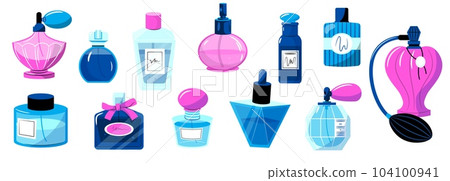 Cartoon perfume bottles. Colorful tubes with... - Stock Illustration ...