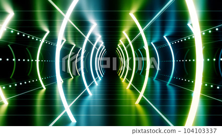 Neon line tunnel corridor fluorescent light... - Stock Illustration ...