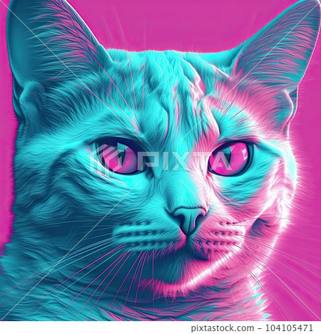 Vaporwave portrait cat in violet neon.... - Stock Illustration ...