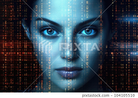 Female face against binary code. Artificial... - Stock Illustration [104105510] - PIXTA