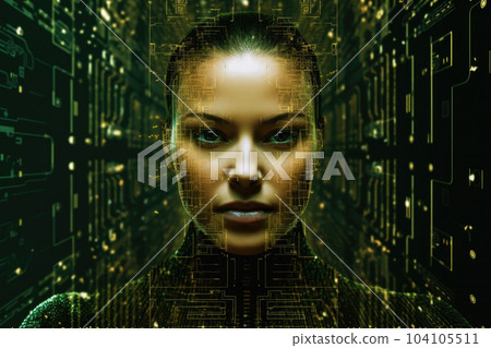 Female face against binary code. Artificial... - Stock Illustration ...