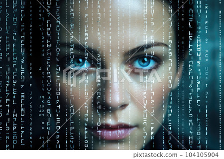 Female face against binary code. Artificial... - Stock Illustration [104105904] - PIXTA