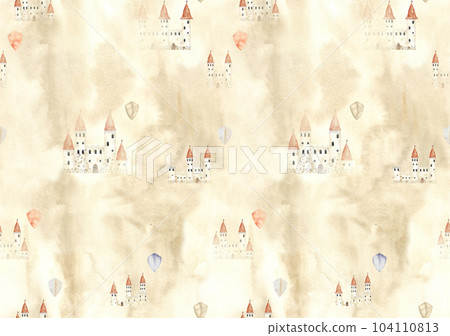 Medieval seamless pattern with castle. Fantasy... - Stock Illustration ...