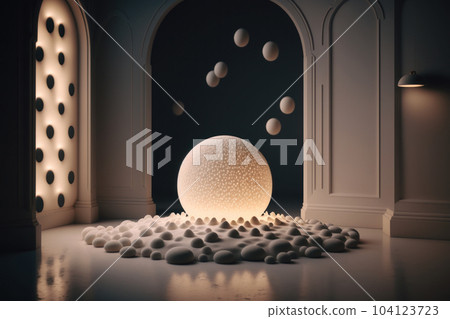 Mysterious room with white sphere objects - Stock Illustration ...