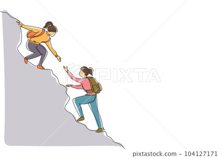 Single one line drawing two woman help each... - Stock Illustration ...