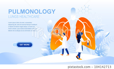 Pulmonology flat landing page with header,... - Stock Illustration ...