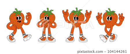 Fruit retro funky cartoon characters. Comic... - Stock Illustration ...