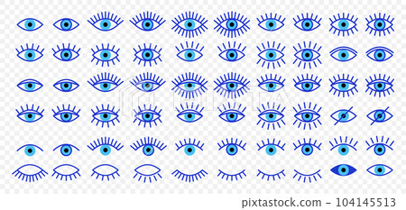 Vector Simple Flat Blue Outline Evil Eye Icons.... - Stock Illustration ...